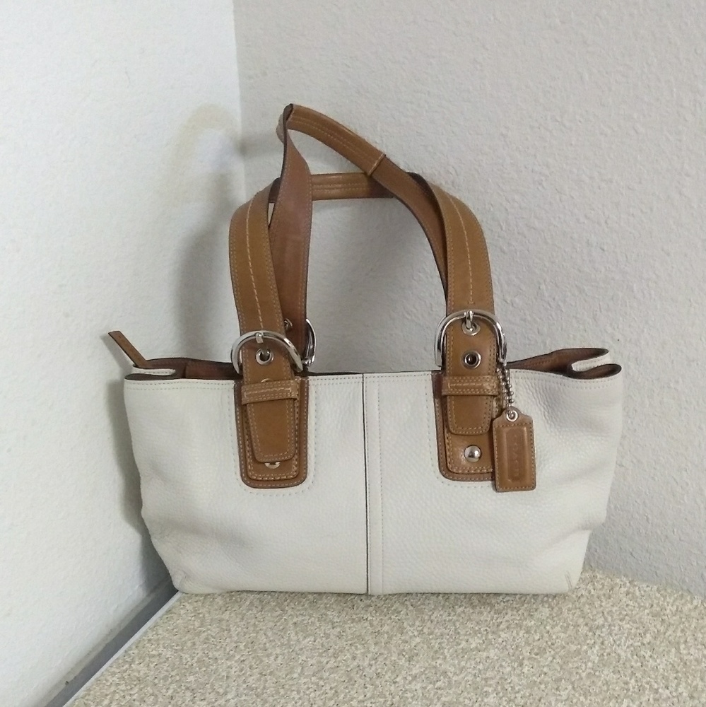 Coach Ivory Brown Pebbled Leather Bag - Gem